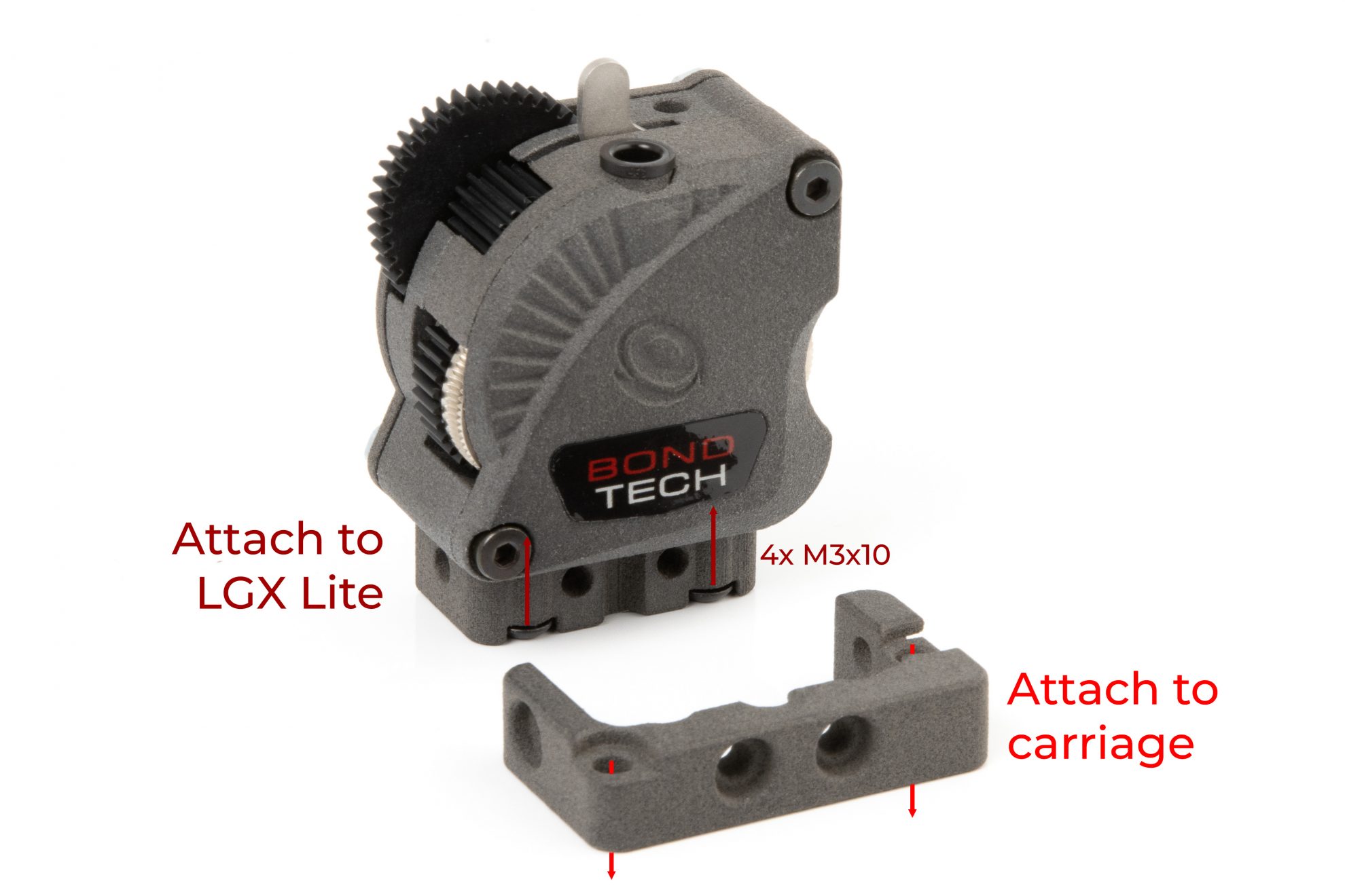 Mount your LGX Lite using the same hole pattern as the Orbiter extruder